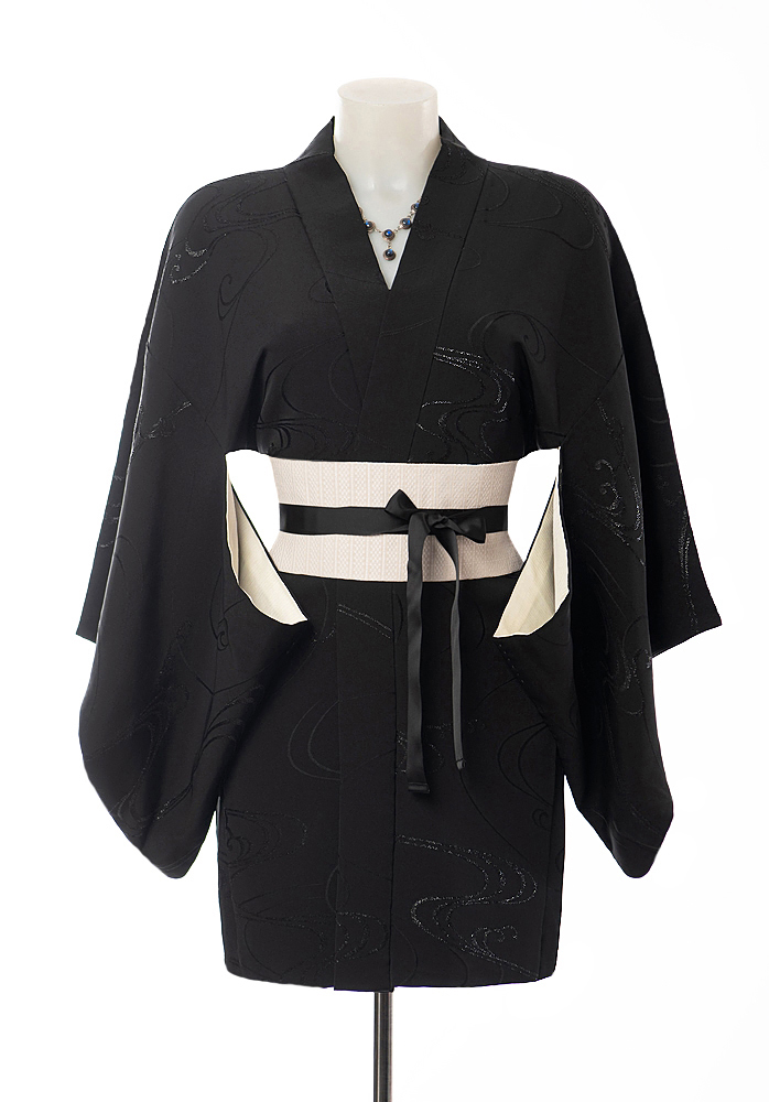 Haori Kimono con pregiato motivo di onde luminoso e cangiante - Kimono ...