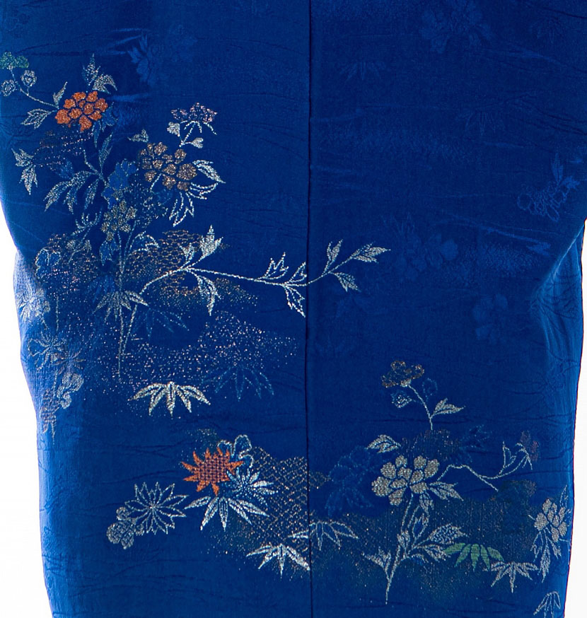 Haori Kimono blu royal con straordinario motivo floreale luminoso e ...